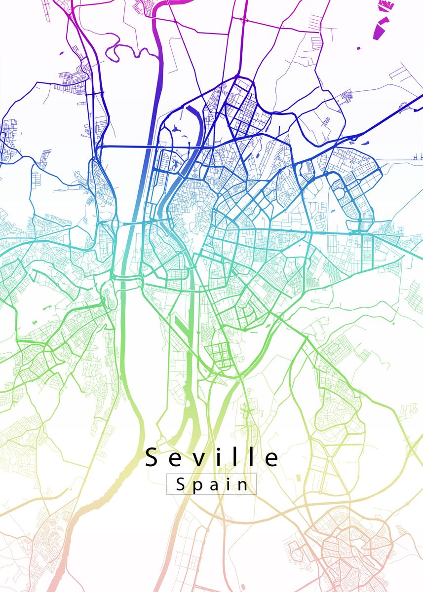'Seville City Map' Poster, picture, metal print, paint by Mapique ...
