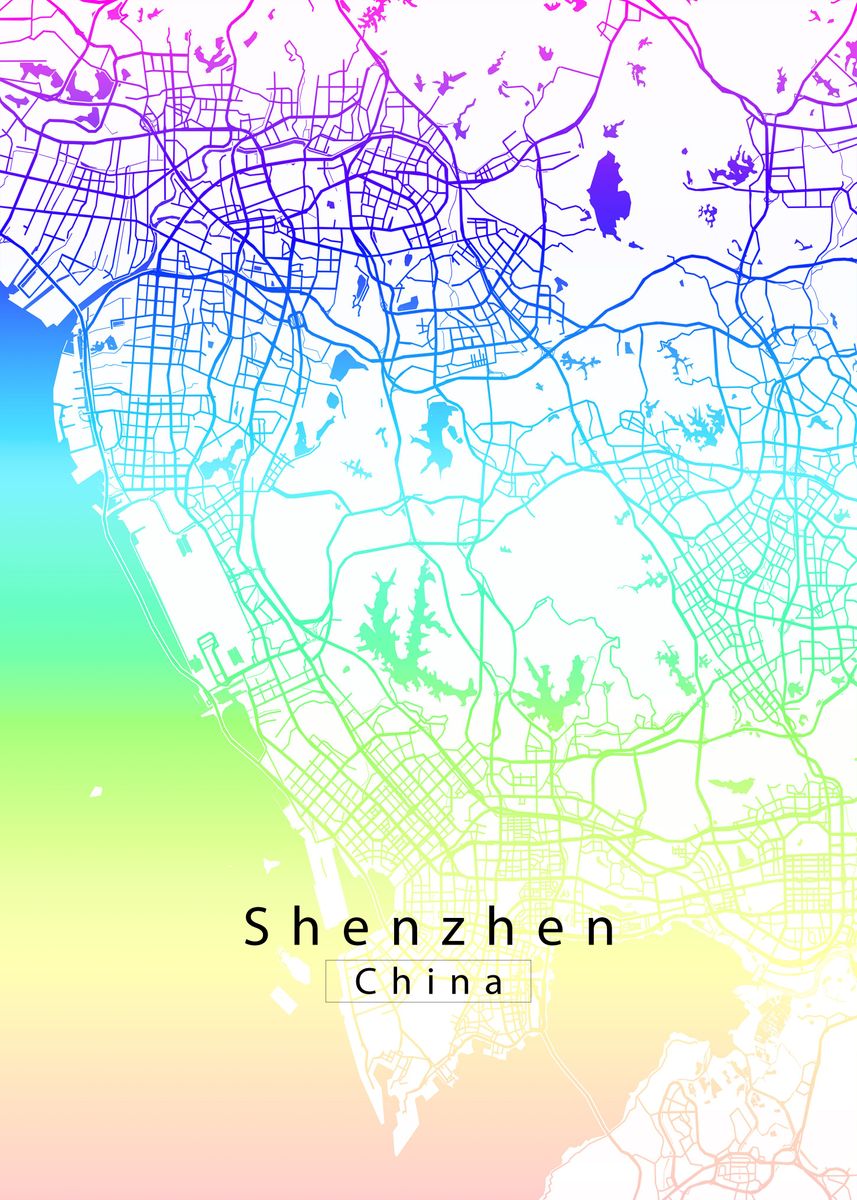 'Shenzhen City Map' Poster, picture, metal print, paint by Mapique ...