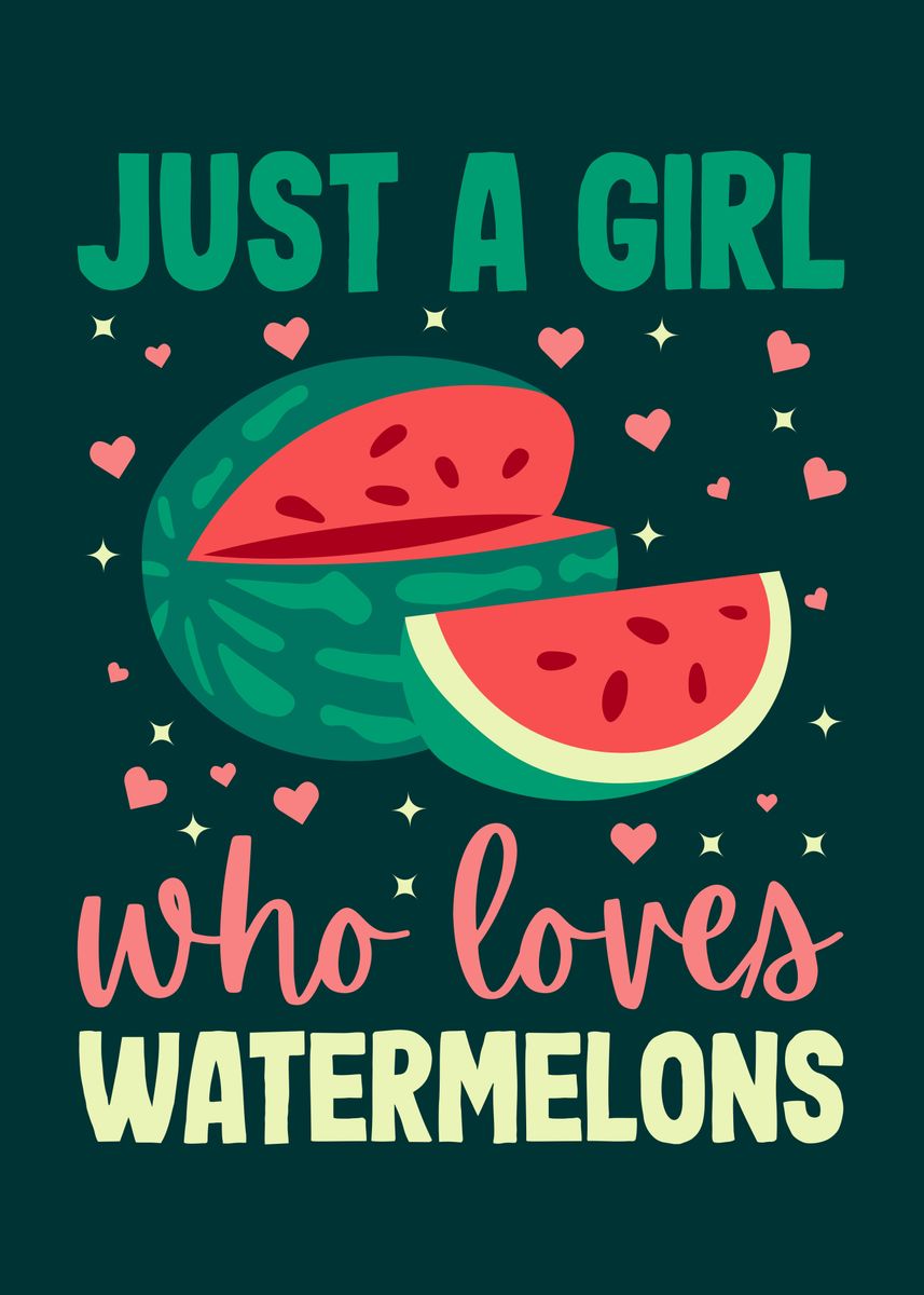 'Girl Who Loves Watermelons' Poster, picture, metal print, paint by ...