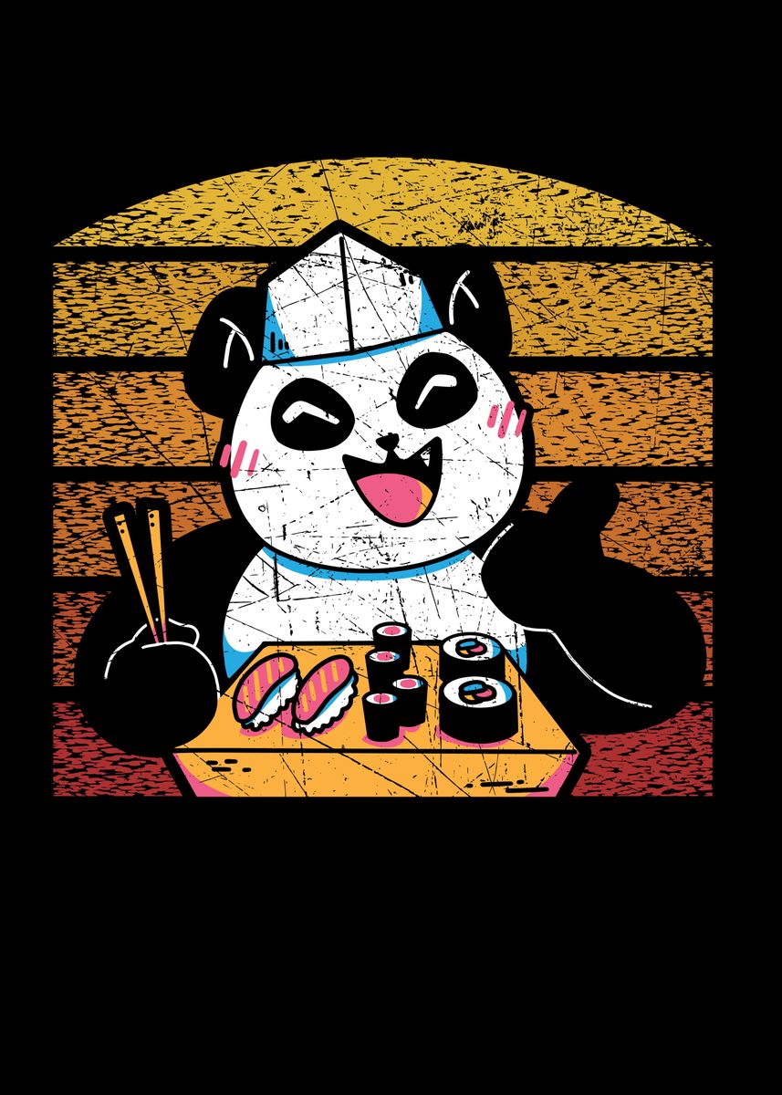 'Sushi Rolls Panda Bear' Poster, picture, metal print, paint by NAO ...