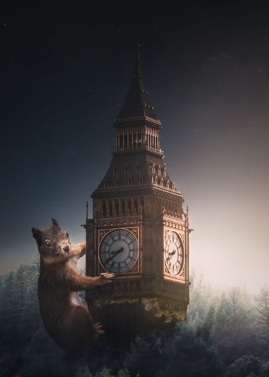 'Wild big ben and squirrel' Poster by Lou Imagin | Displate