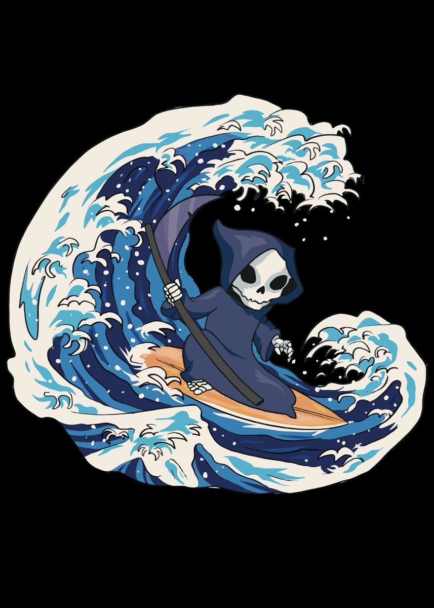 'Grim Reaper Surfing' Poster by Fateh Lahlah | Displate