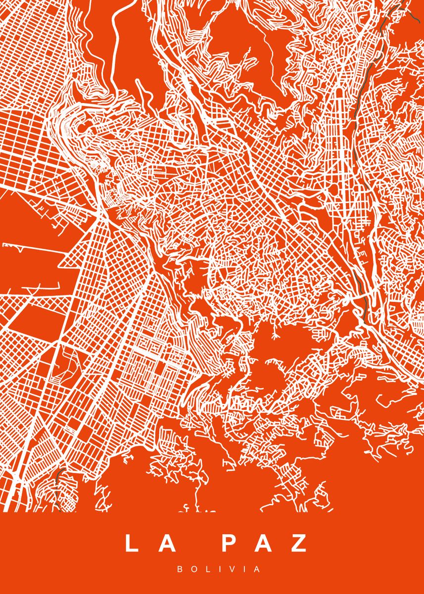 'LA PAZ Map BOLIVIA' Poster, picture, metal print, paint by UrbanMaps ...