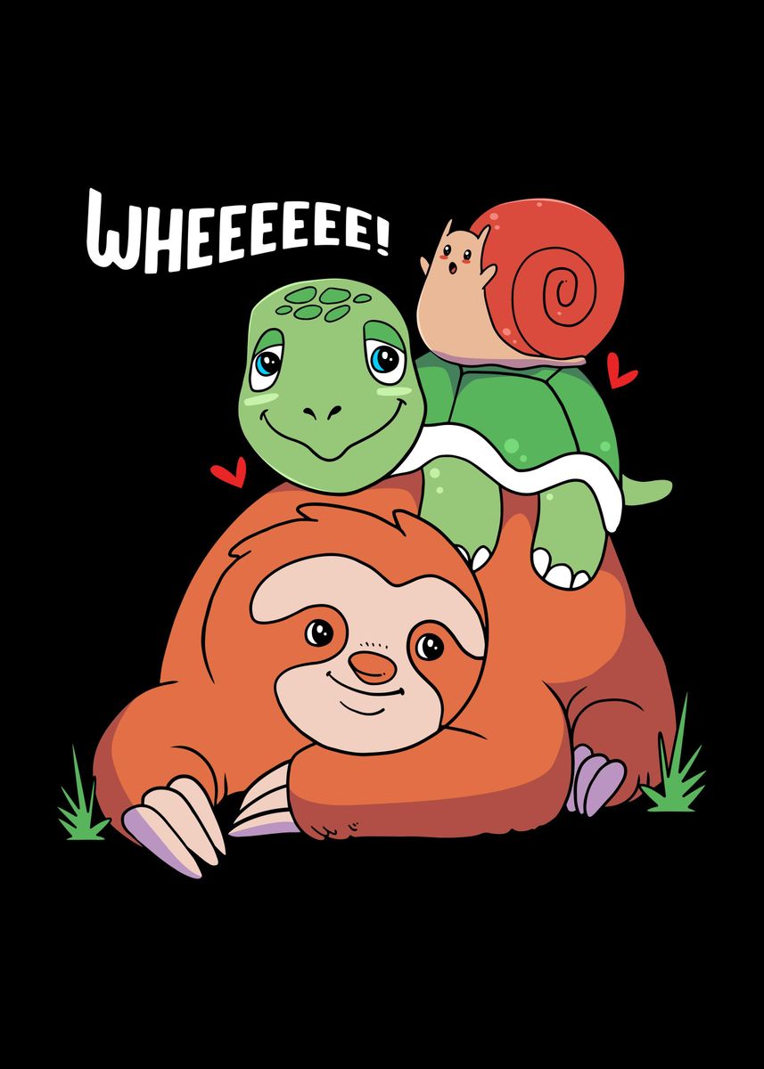 'Sloth Turtle Snail' Poster, picture, metal print, paint by FunnyGifts ...