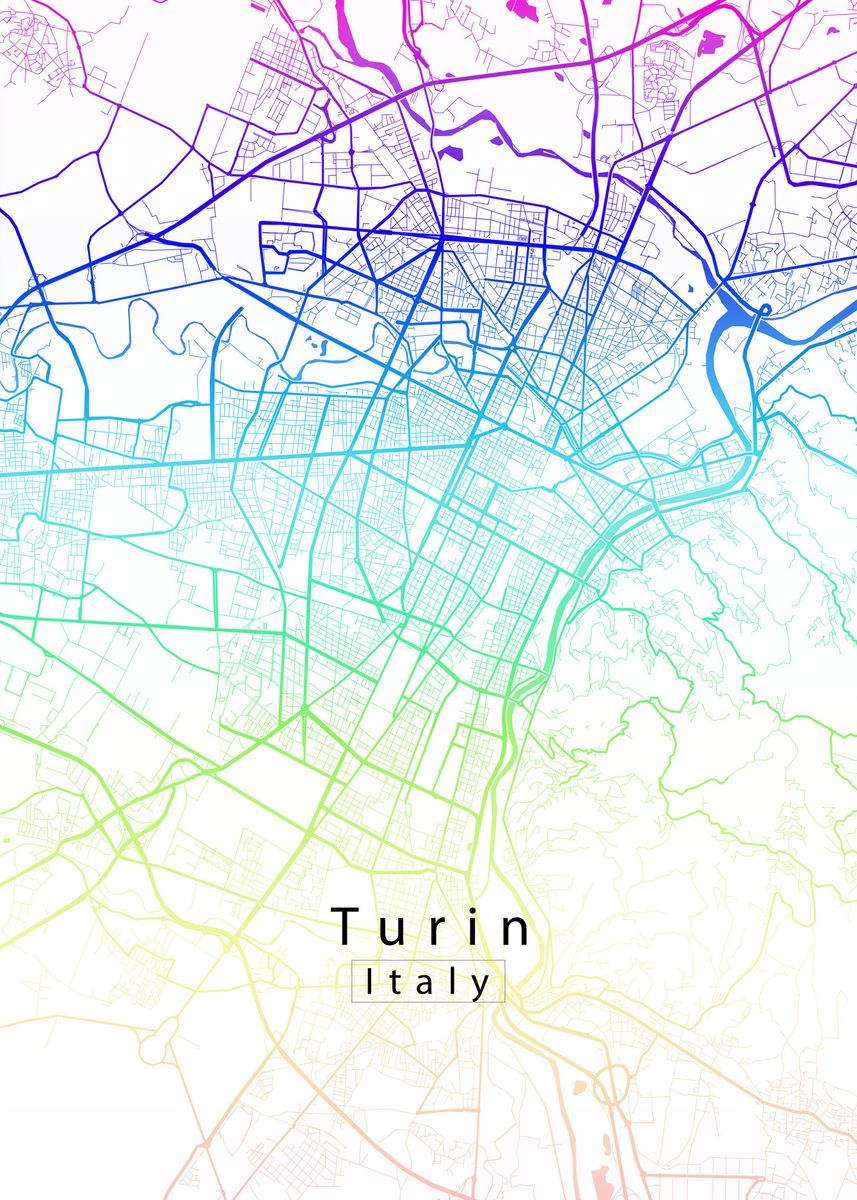 'Turin City Map' Poster, picture, metal print, paint by Mapique | Displate