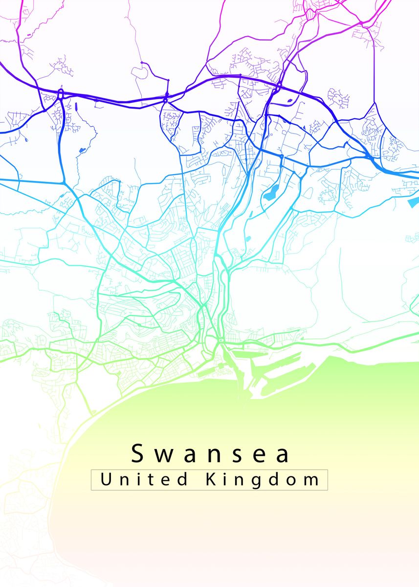 'Swansea City Map' Poster, picture, metal print, paint by Mapique ...