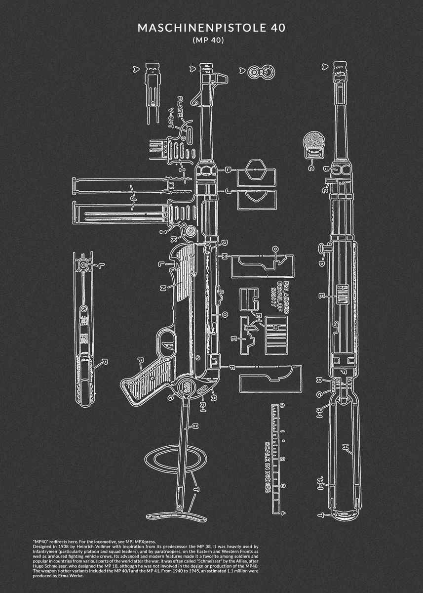 'MP 40 Blueprint' Poster by Zero Nine | Displate