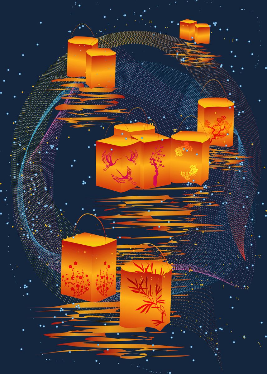'Beauty of floating lantern' Poster, picture, metal print, paint by Cat ...