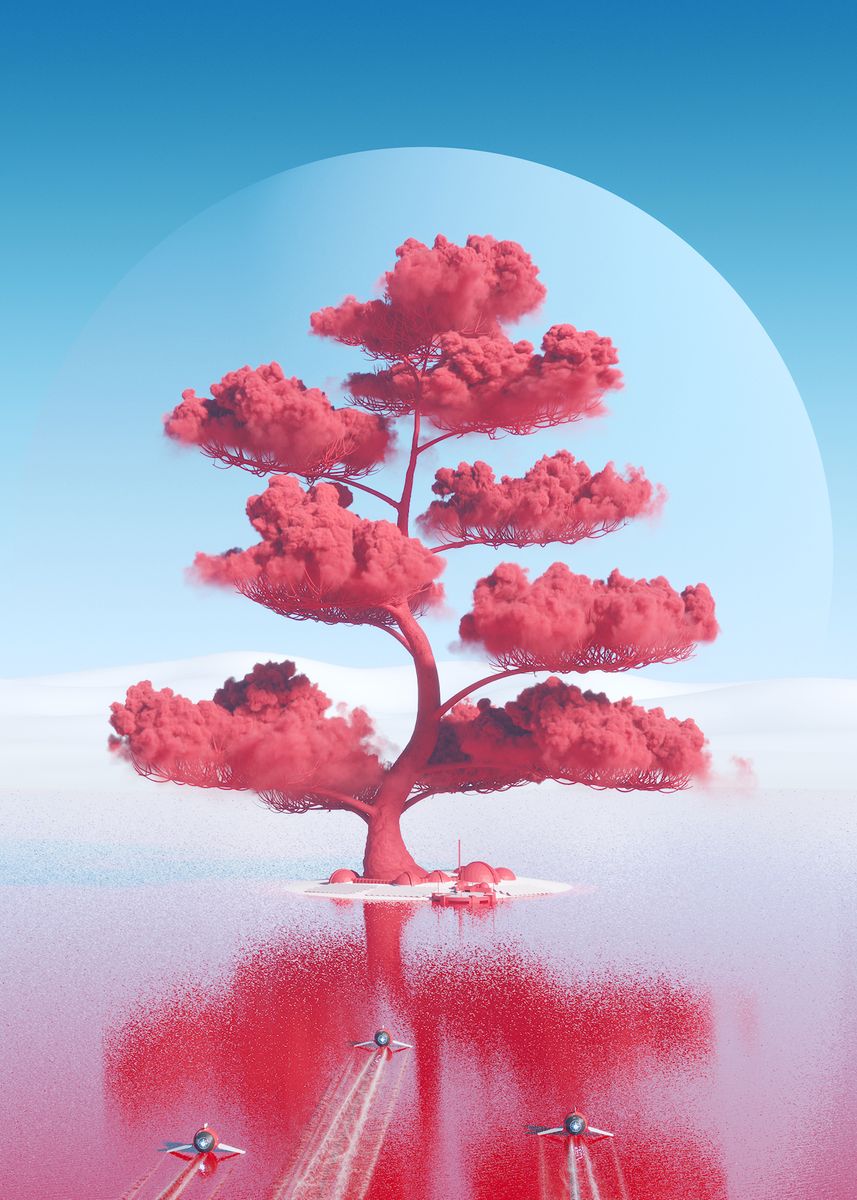 'Red tree' Poster, picture, metal print, paint by Bastian Hantsch ...