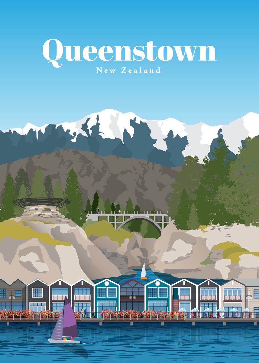 'Travel to Queenstown' Poster, picture, metal print, paint by Studio ...