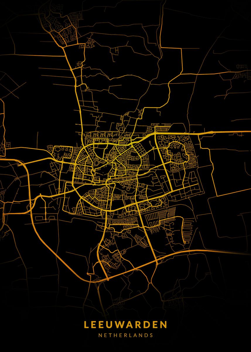 'Leeuwarden City Map' Poster, picture, metal print, paint by Trulaf Design | Displate