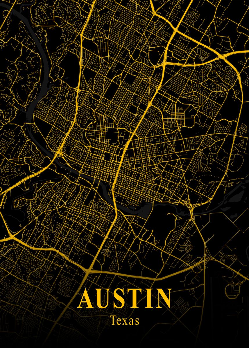 'Austin Gold City Map' Poster, picture, metal print, paint by Nae ...