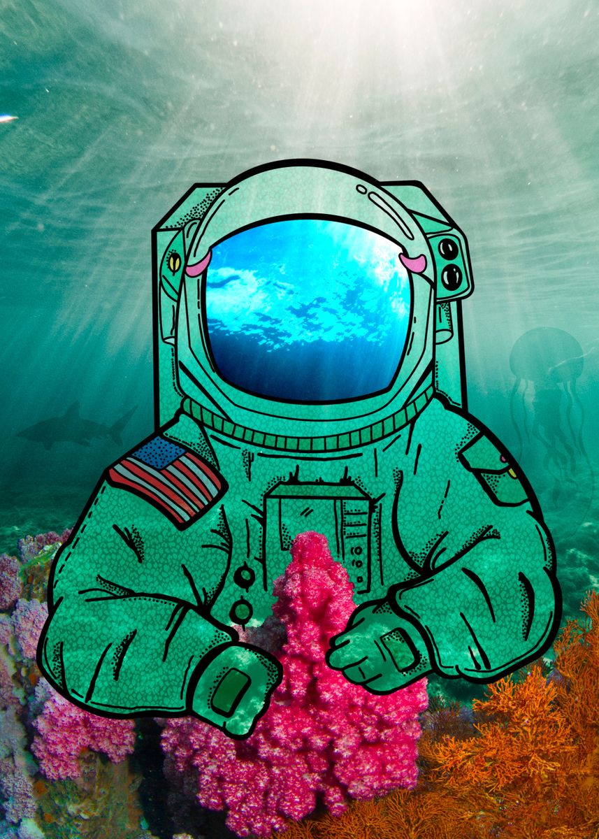 'Astronaut in the Ocean' Poster by Aiden Tells | Displate