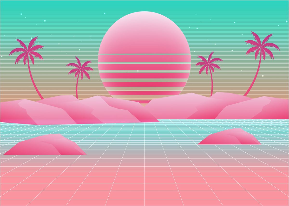 'real retro neon landscape' Poster by Designersen | Displate