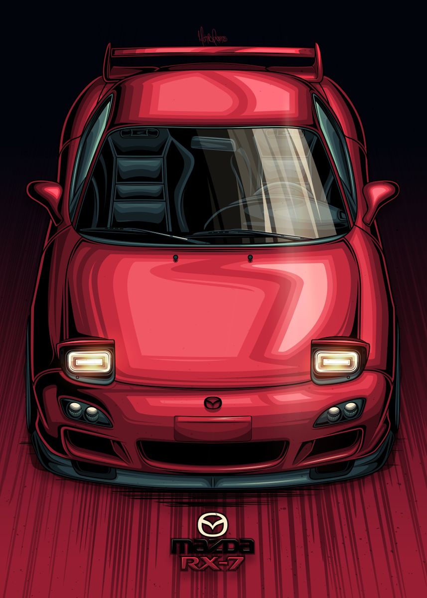 'Mazda RX7 JDM Red' Poster, picture, metal print, paint by Mário Ramos ...