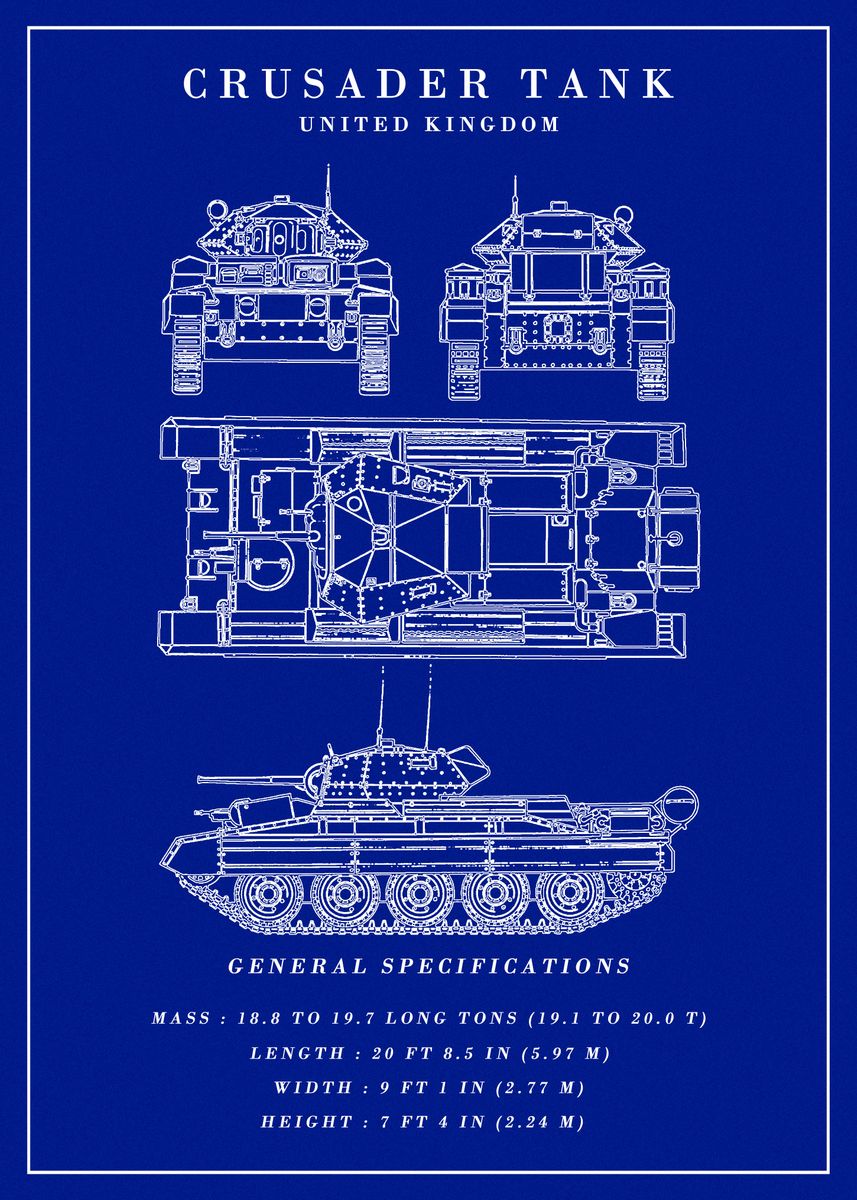 'Crusader Tank Blueprint' Poster, picture, metal print, paint by ...