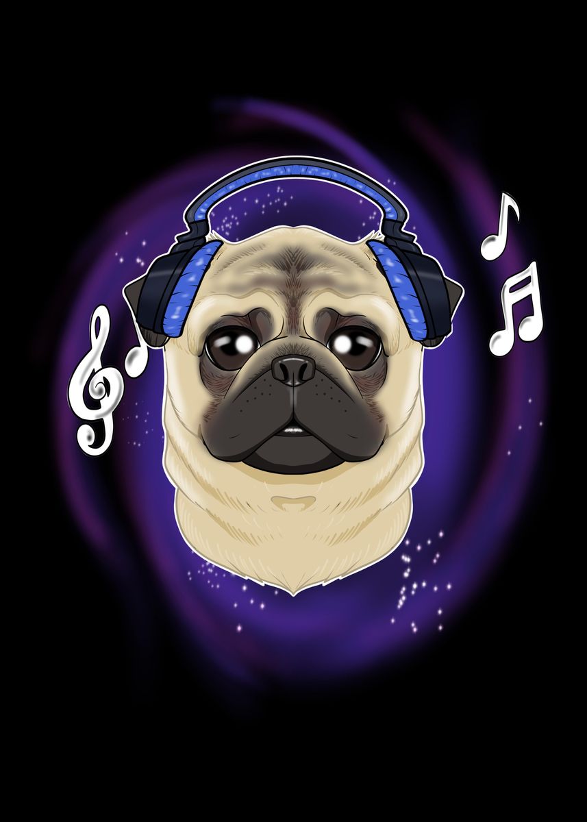 'Music Lover I DJ Pug' Poster, picture, metal print, paint by ...