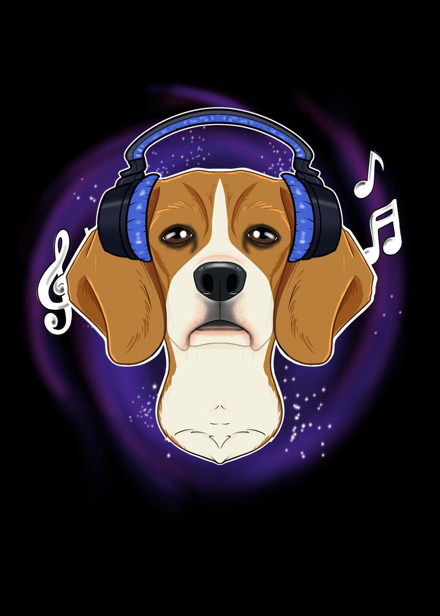 'Music Lover I DJ Beagle' Poster, picture, metal print, paint by ...