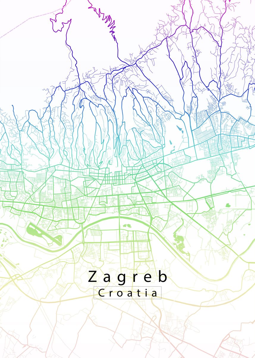 'Zagreb City Map' Poster, picture, metal print, paint by Mapique | Displate