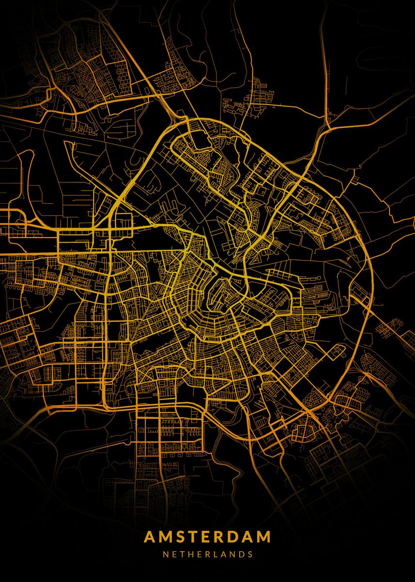 'Amsterdam City Map' Poster, picture, metal print, paint by Trulaf Design | Displate