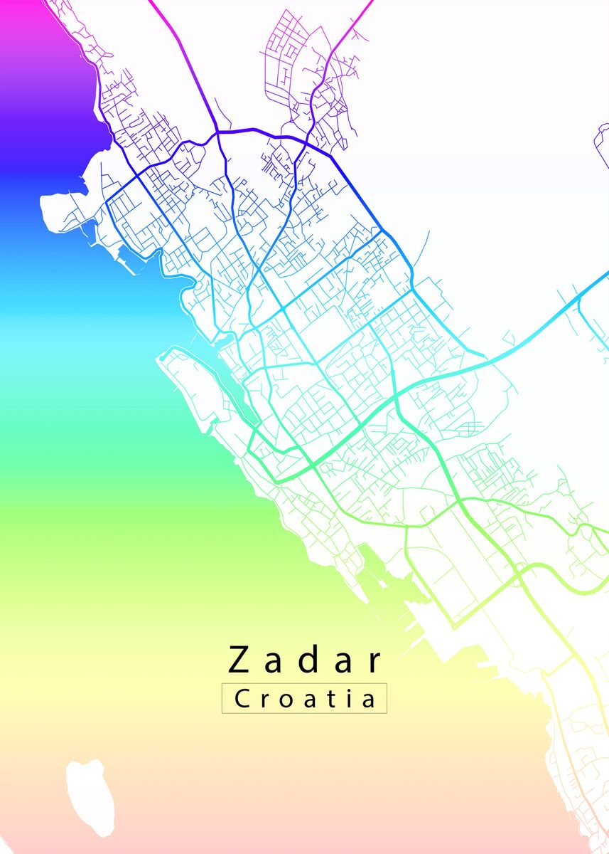 'Zadar City Map' Poster, picture, metal print, paint by Robin Niemczyk ...