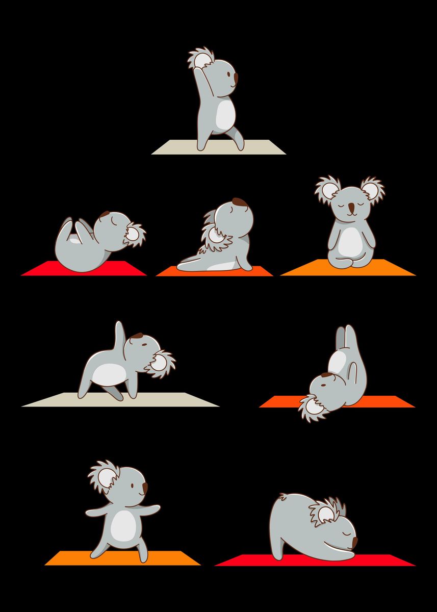 'Koala Yoga Poses' Poster, picture, metal print, paint by ...
