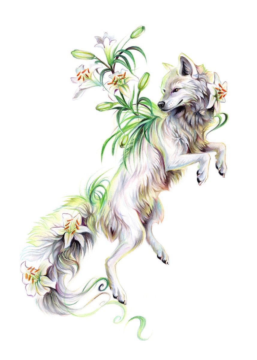'White Lily Wolf' Poster, picture, metal print, paint by Katy Lipscomb ...