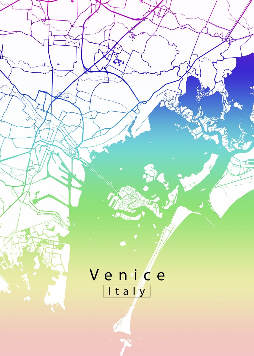 'Venice City Map' Poster, picture, metal print, paint by Mapique | Displate