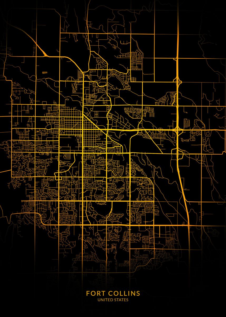 'Fort Collins City Map' Poster, picture, metal print, paint by Trulaf ...