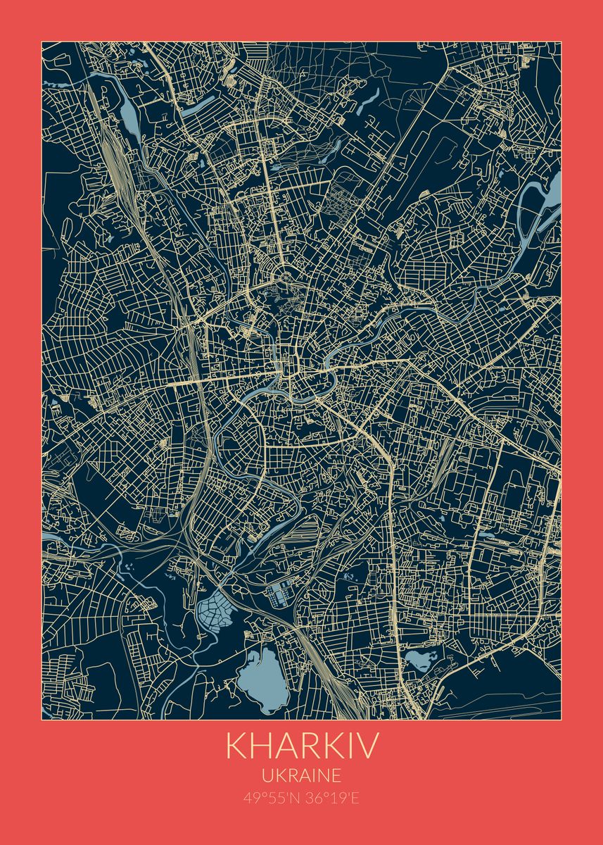 'Kharkiv Map Red Blue' Poster by dkDesign | Displate