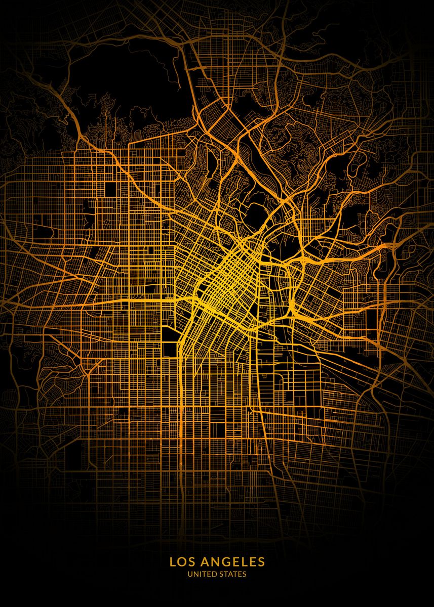 'Los Angeles City Map Gold' Poster, picture, metal print, paint by Trulaf Design | Displate