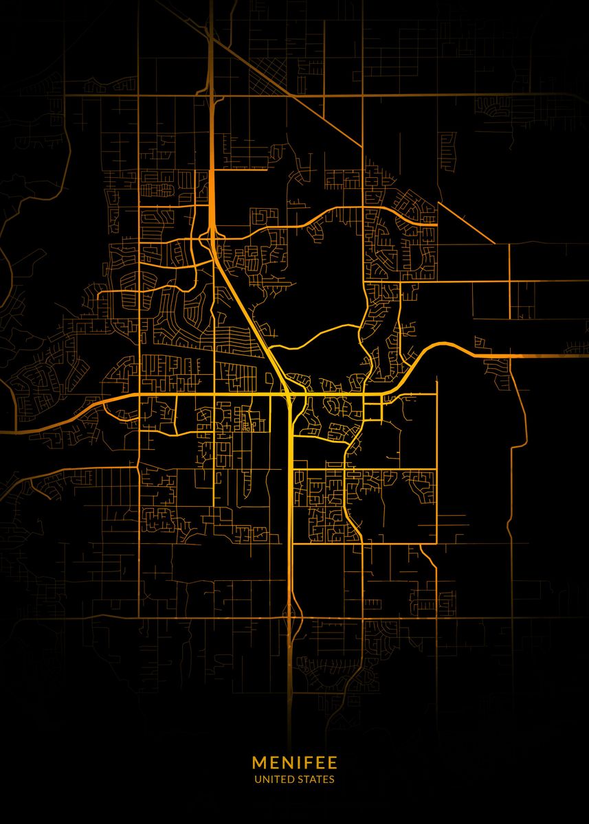 'Menifee City Map Gold' Poster, picture, metal print, paint by Trulaf Design | Displate