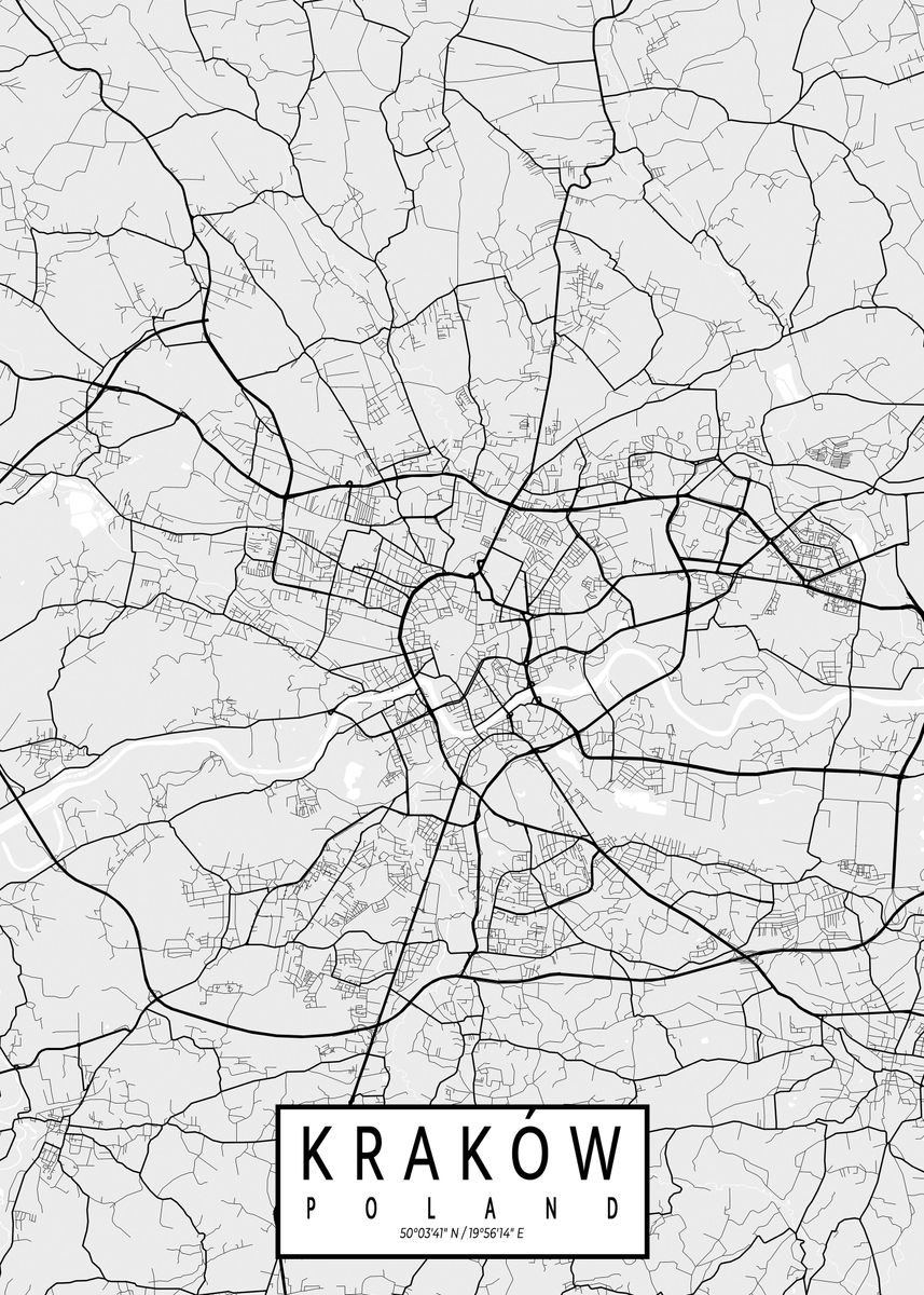 'Krakow City Map Light' Poster, picture, metal print, paint by deMAP ...