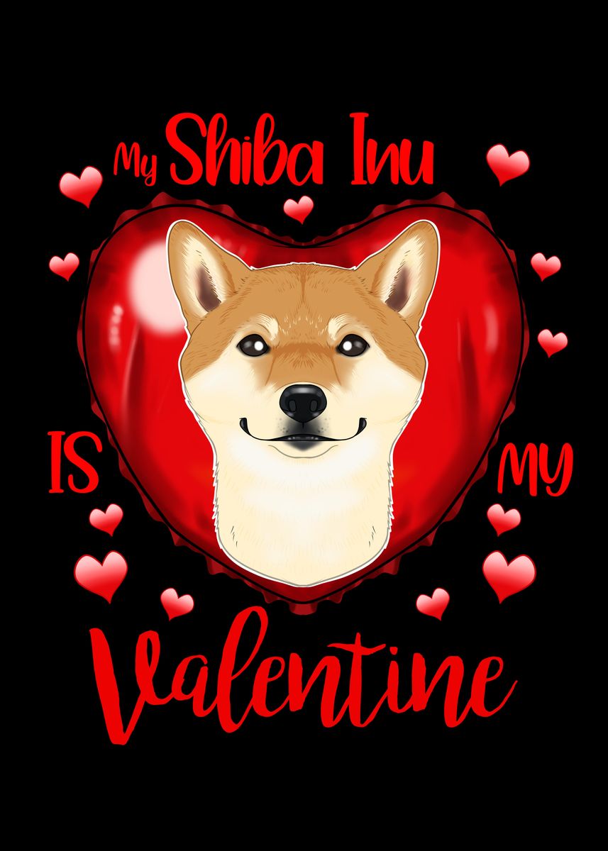'Shiba Inu Valentines Day' Poster, picture, metal print, paint by ...