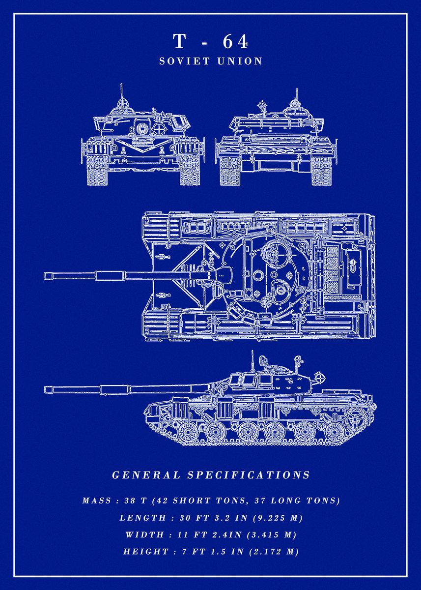 'The T64 Tank Blueprint' Poster, picture, metal print, paint by NoLapan ...