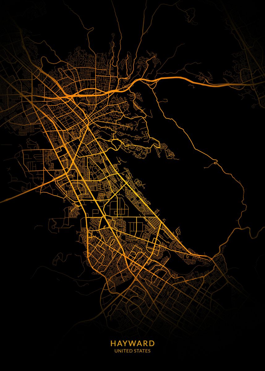 'Hayward City Map Gold' Poster, picture, metal print, paint by Trulaf ...