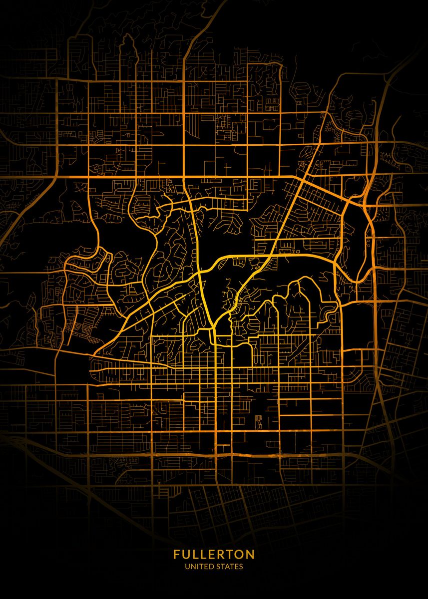 'Fullerton City Map Gold' Poster, picture, metal print, paint by Trulaf ...