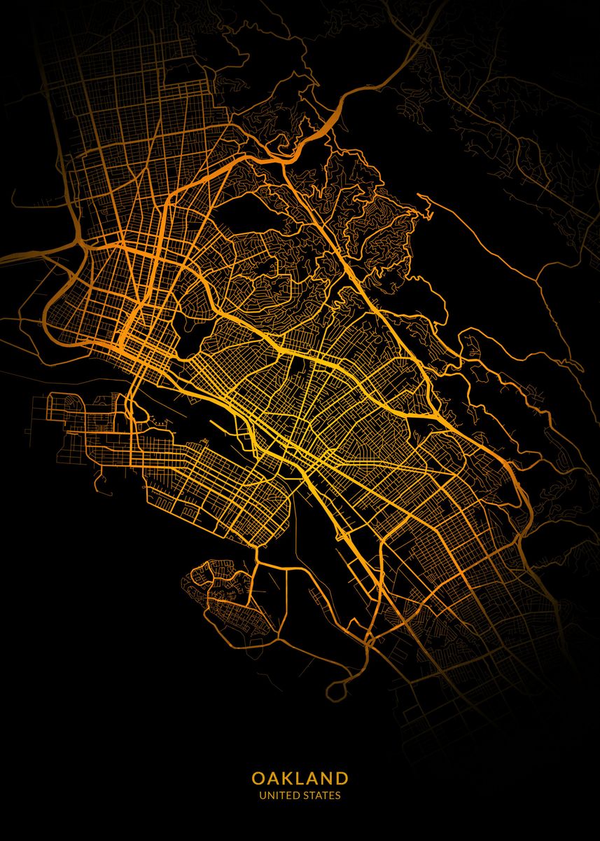 'Oakland City Map Gold' Poster, picture, metal print, paint by Trulaf ...