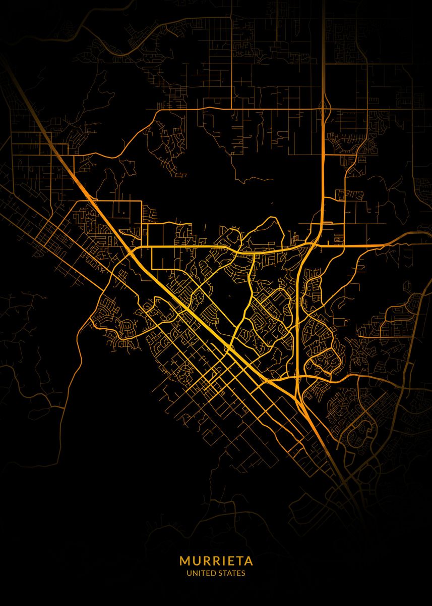 'Murrieta City Map Gold' Poster, picture, metal print, paint by Trulaf ...