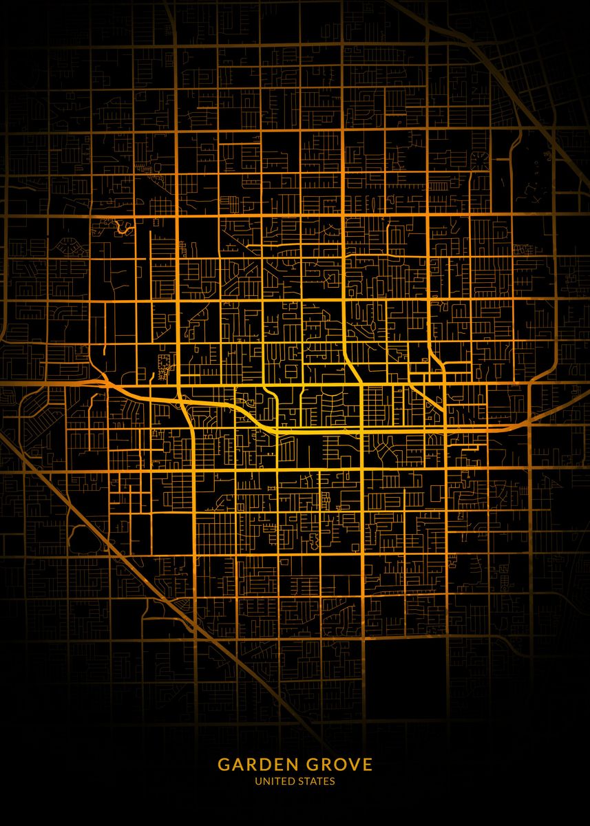 'Garden Grove City Map Gold' Poster, picture, metal print, paint by ...