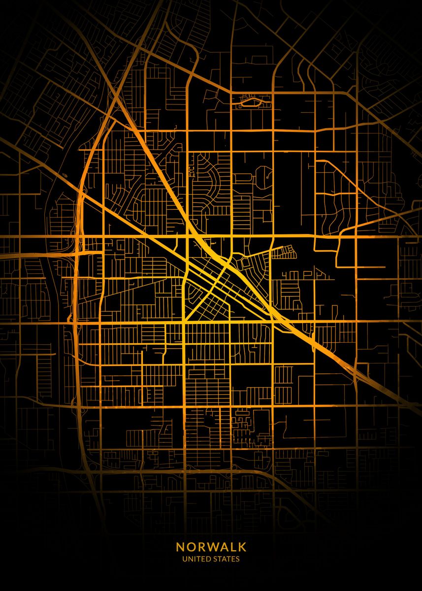 'Norwalk City Map Gold' Poster, picture, metal print, paint by Trulaf ...