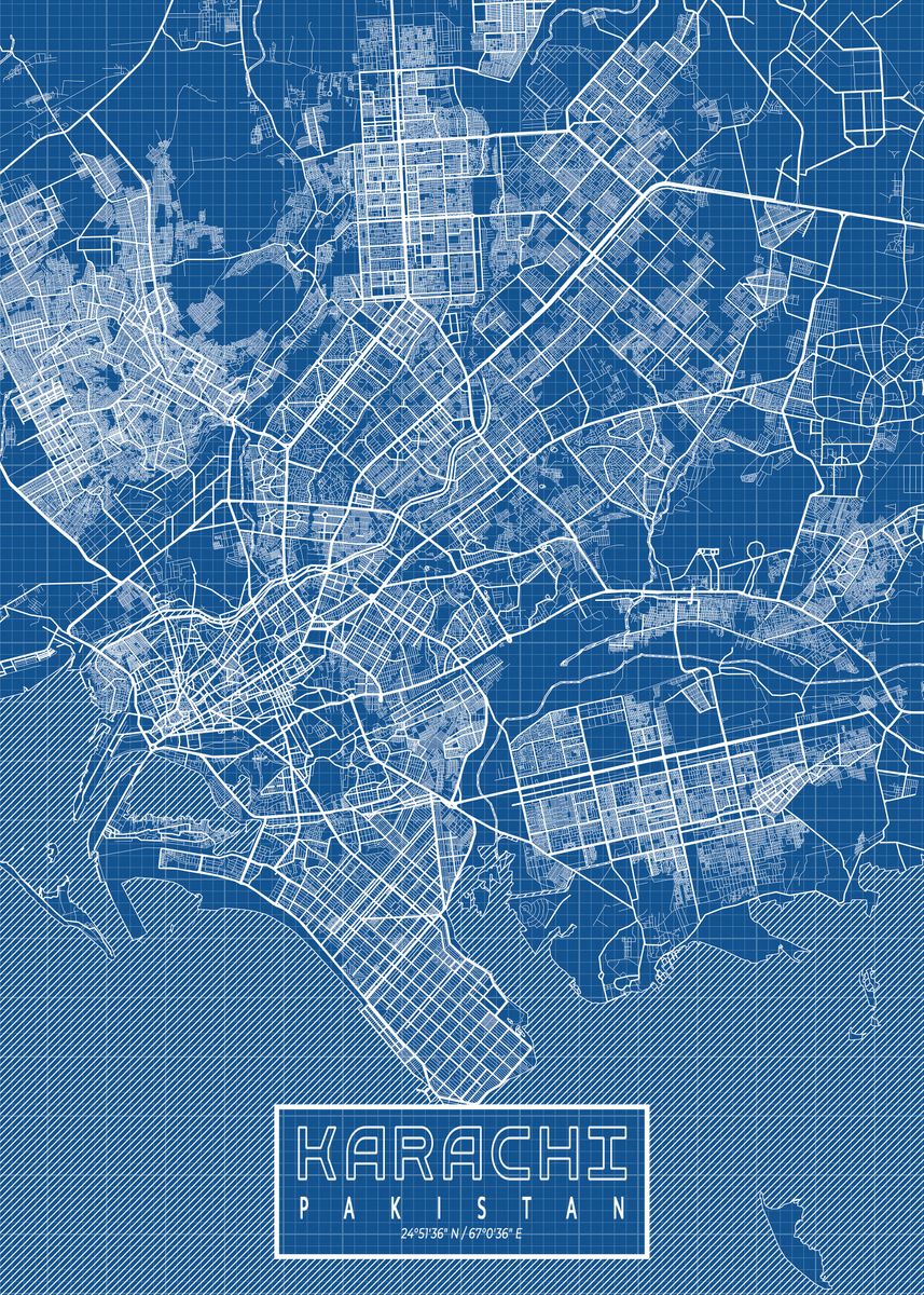 'Karachi Map Blueprint' Poster, picture, metal print, paint by deMAP ...