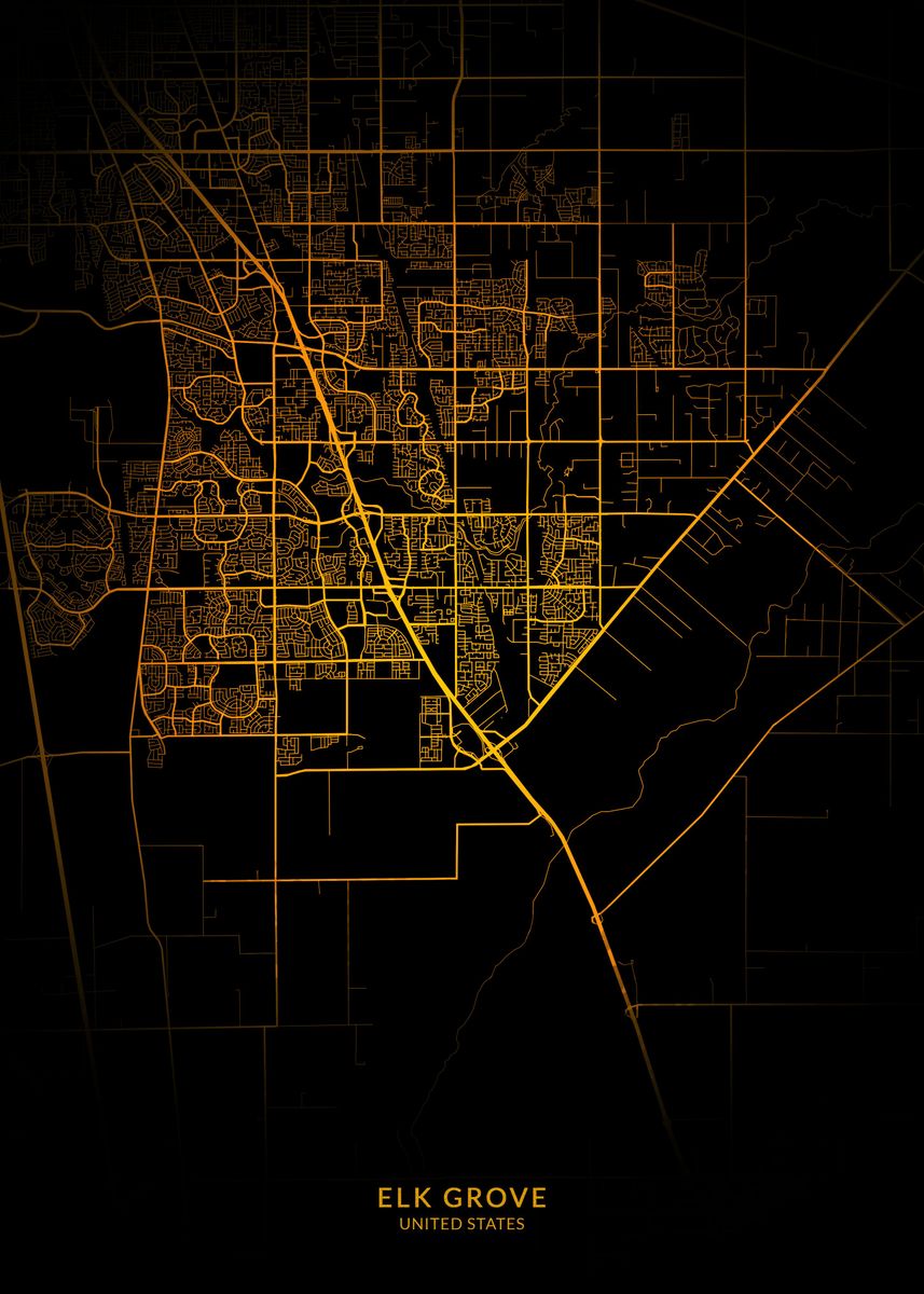 'Elk Grove City Map Gold' Poster, picture, metal print, paint by Trulaf ...
