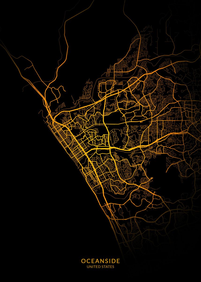 'Oceanside City Map Gold' Poster, picture, metal print, paint by Trulaf Design | Displate