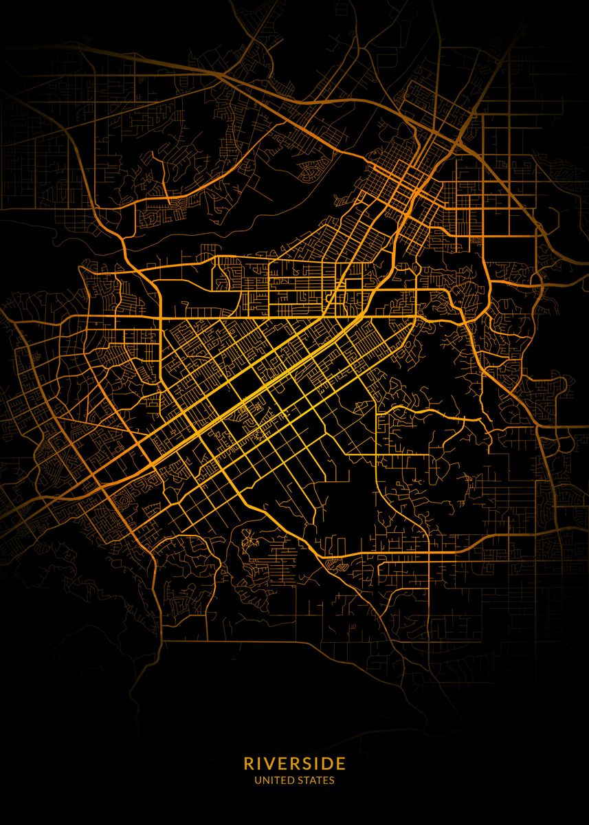 'Riverside City Map Gold' Poster, picture, metal print, paint by Trulaf Design | Displate
