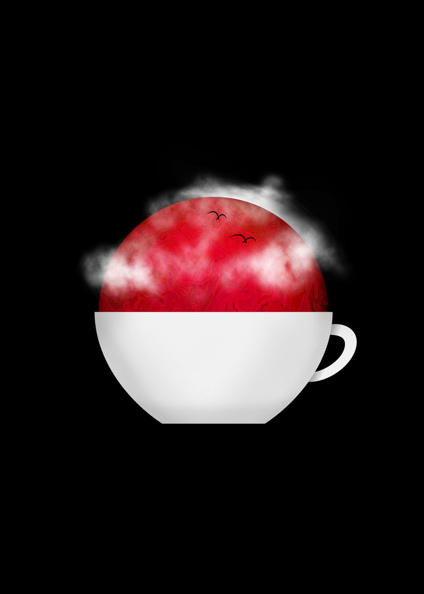 'the red moon coffee' Poster by Izmo Scribbles | Displate