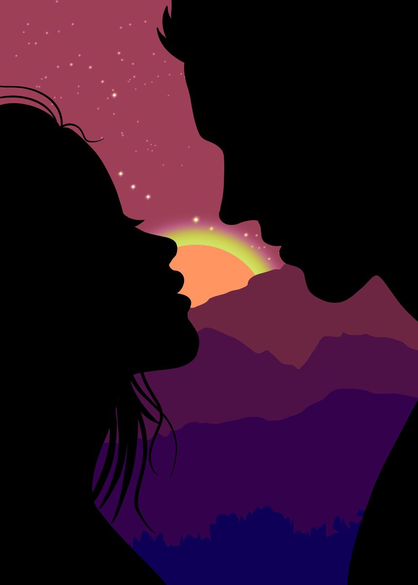 'Love on Sunset ' Poster, picture, metal print, paint by 4 Epic Drawing ...