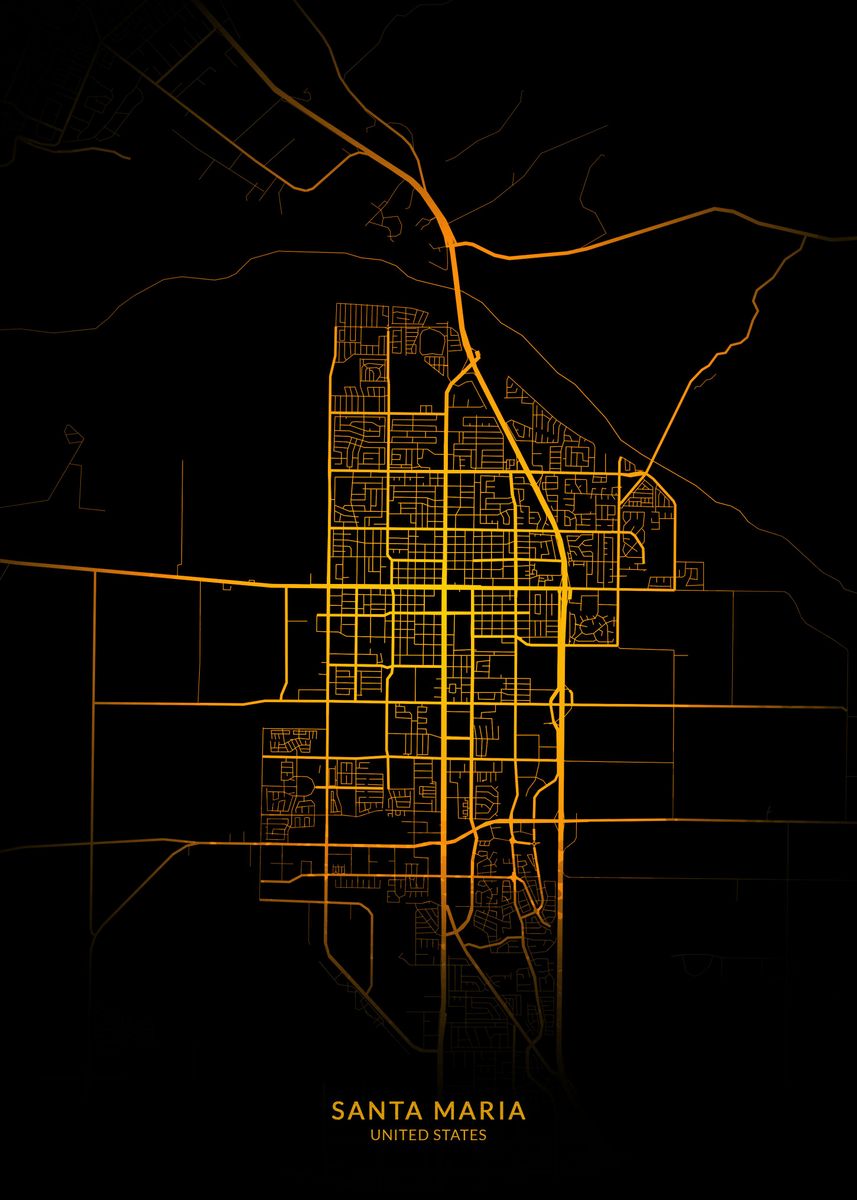 'Santa Maria City Map Gold' Poster, picture, metal print, paint by ...