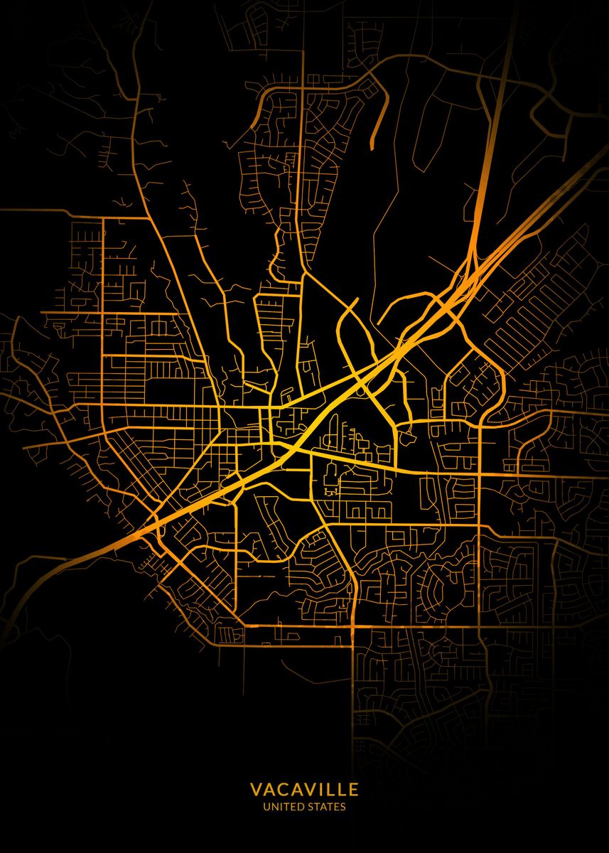 'Vacaville City Map Gold' Poster, picture, metal print, paint by Trulaf ...
