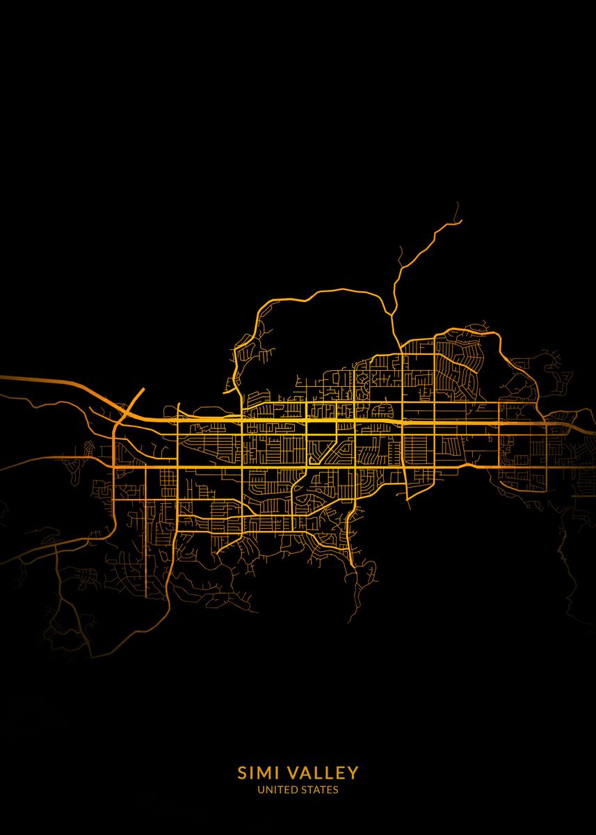 'Simi Valley City Map Gold' Poster, picture, metal print, paint by ...